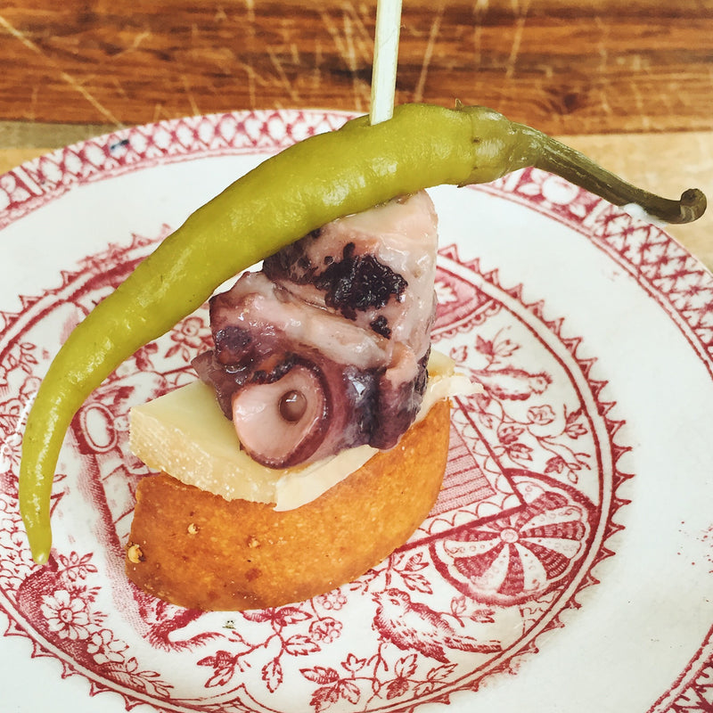 Octopus in Olive Oil with Guindilla Pepper & Basque Cheese Pintxo ...